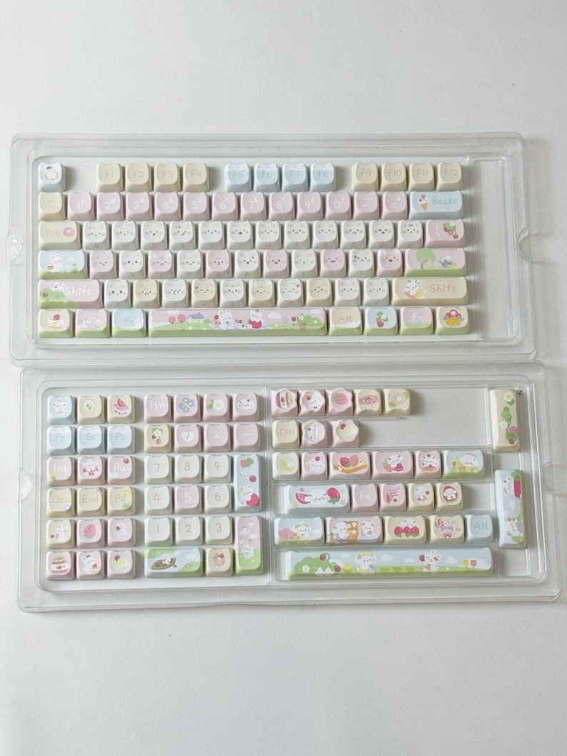 Creamy Strawberry Bunny Head English PBT 130 Keys MAO Profile Keycaps ...
