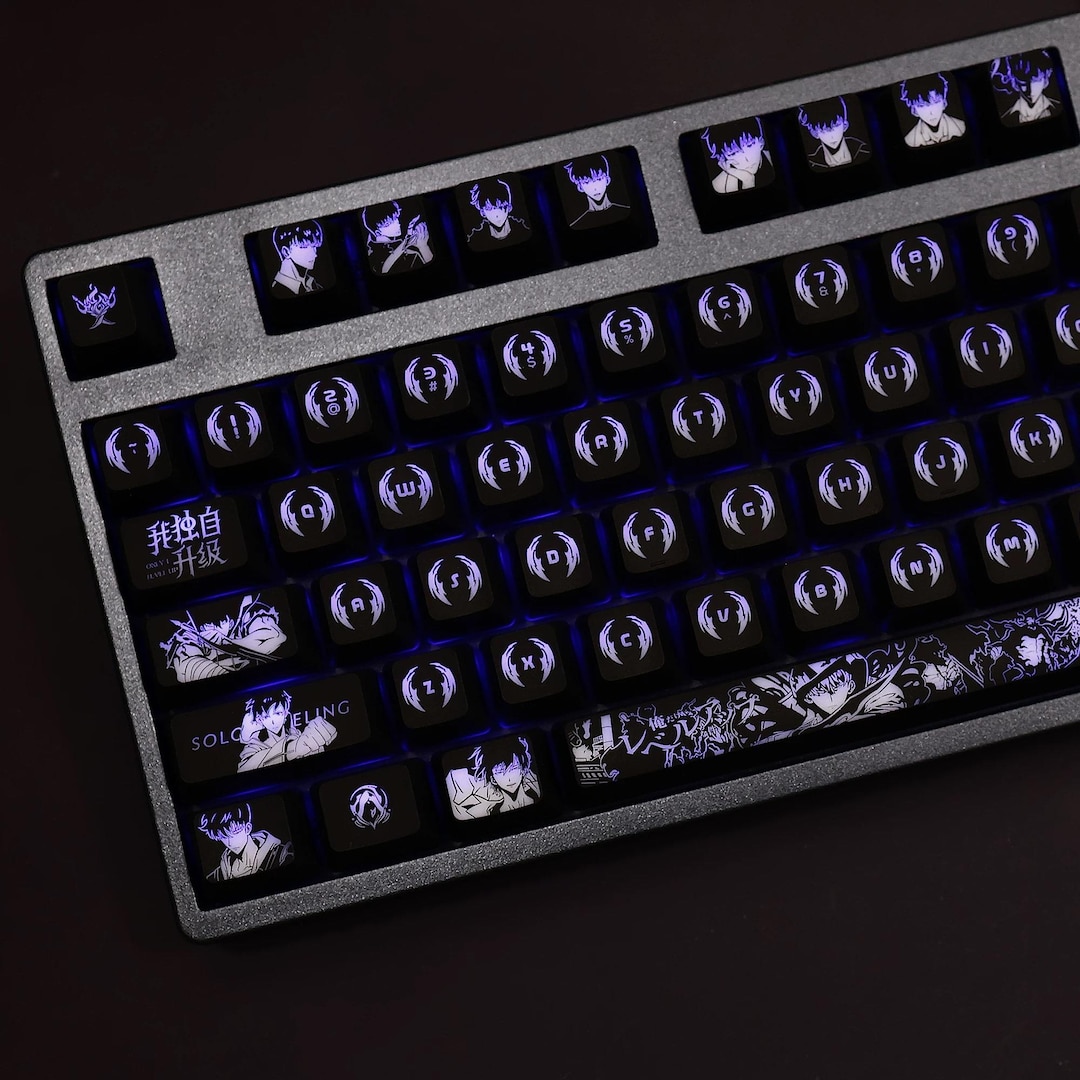 Solo Levelingg Dark Theme PBT 104 Keys Cherry Profile Keycaps Set, Cute ...