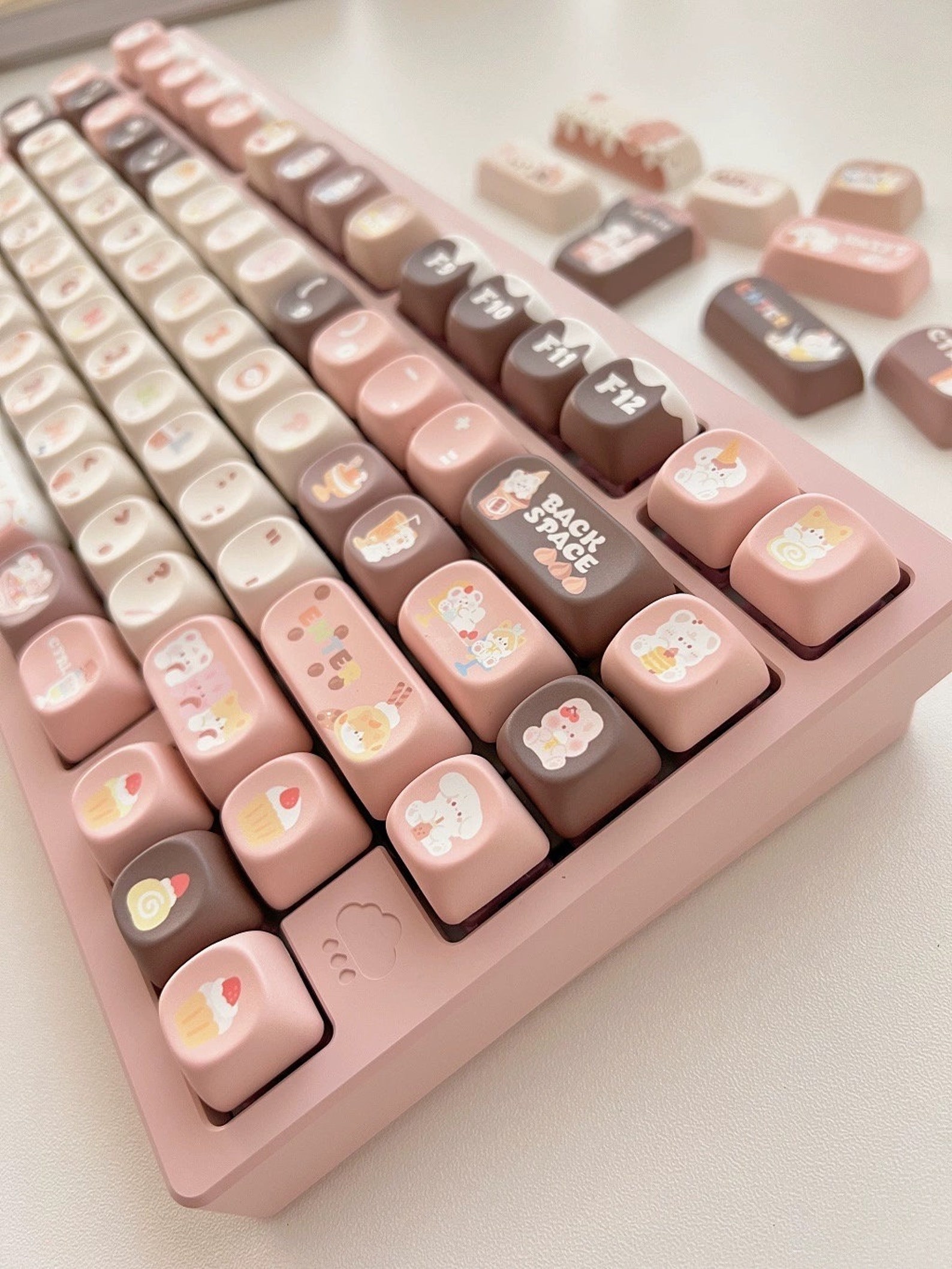 Choco Dessert Bear English PBT 142 Keys MOA Profile Keycaps Set, Cute ...