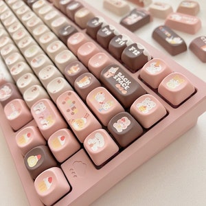 Choco Dessert Bear English PBT 142 Keys MOA Profile Keycaps Set, Cute ...