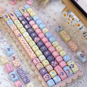 Bird Swim Six Flower English PBT 130 Keys MOA Profile Keycaps Set, Cute ...