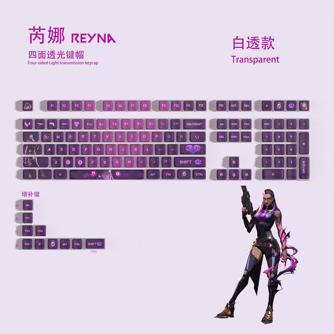 Valorant Reyna Transparent PBT 119 Keys ASA Profile Keycaps Set, Cute ...