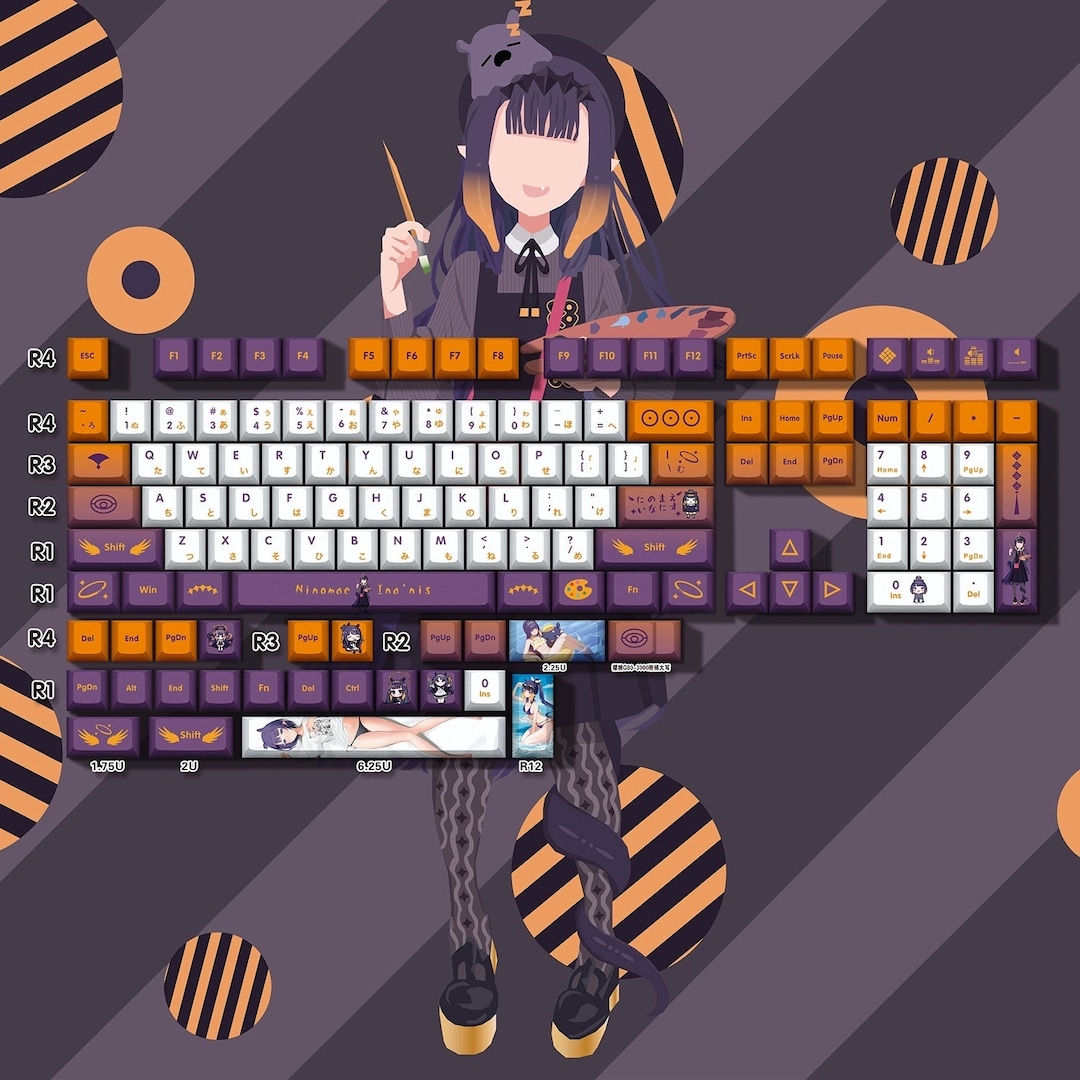 Hololive Ninomae Ina'nis PBT 132 Keys Cherry Profile Keycaps Set, Cute ...