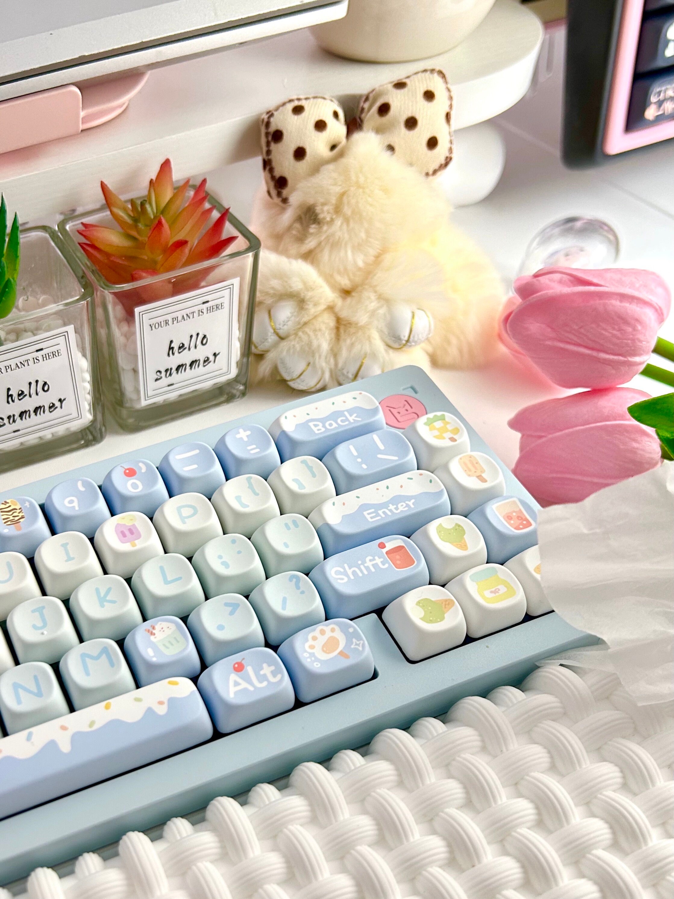 Ice Cream Blue Ice English PBT 140 Keys MOA Profile Keycaps Set, Cute ...