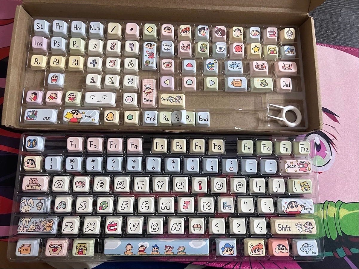 Shin-chan English PBT 142 Keys MDA Profile Keycaps Set, Cute Keycaps ...