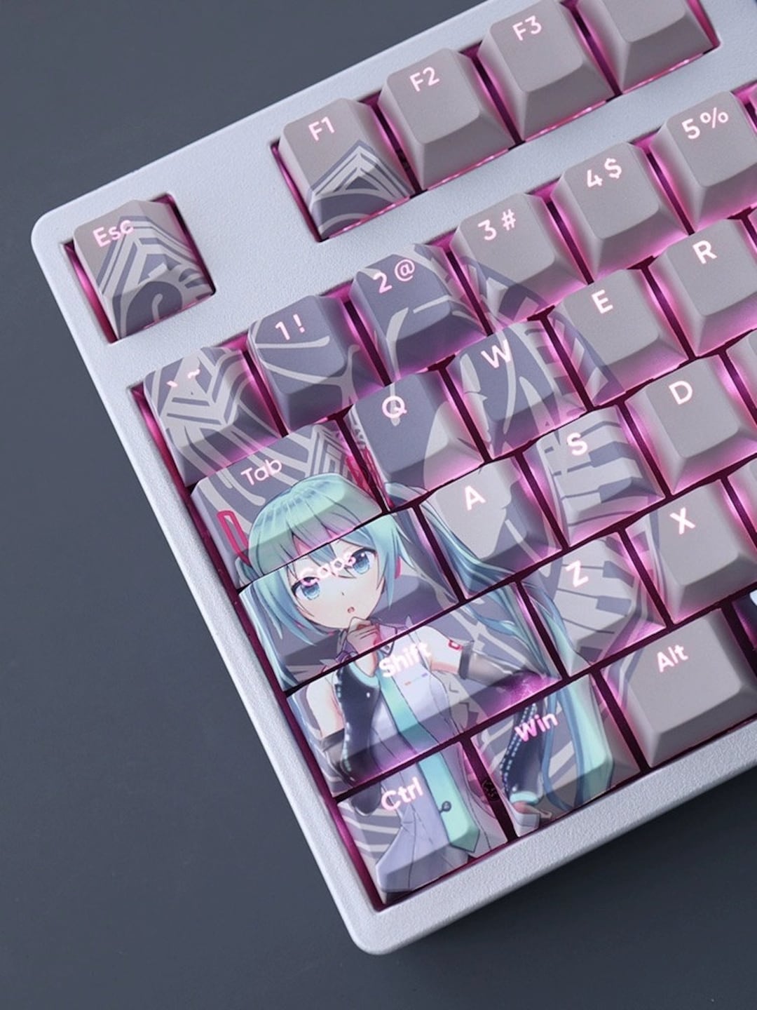 Hatsune Miku Backlit PBT 108 Keys Cherry Profile Keycaps Set, Cute ...