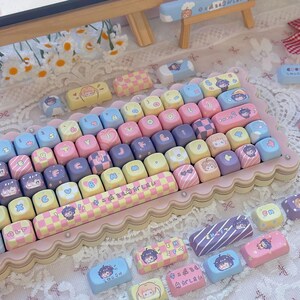 Bird Swim Six Flower English PBT 130 Keys MOA Profile Keycaps Set, Cute ...