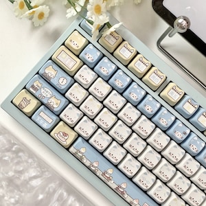 Working Kitten Cat PBT 142 Keys MAO Profile Keycaps Set, Cute Keycaps ...
