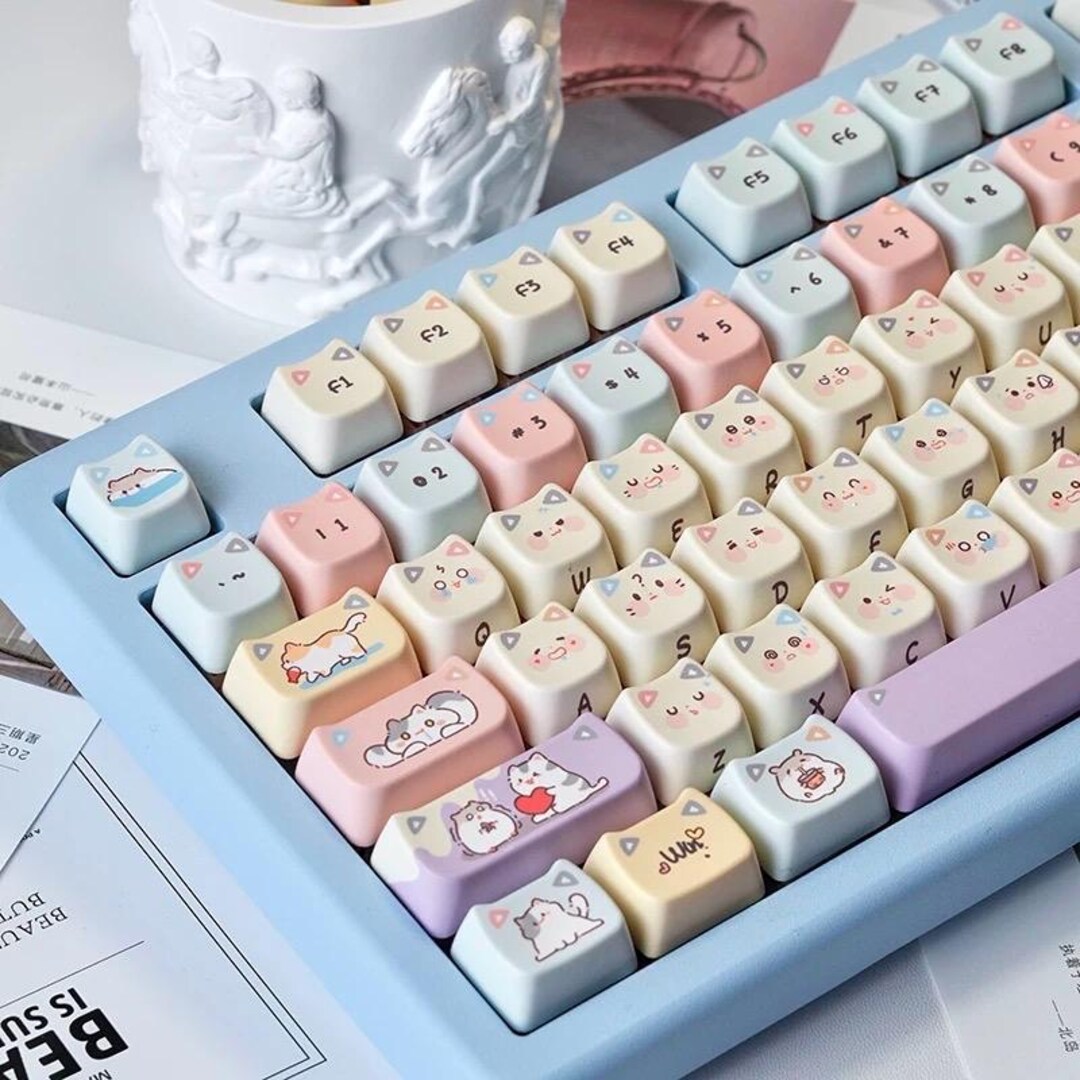 Hide and Seek Cat PBT 128 Keys MAO Profile Keycaps Set, Cute Keycaps ...