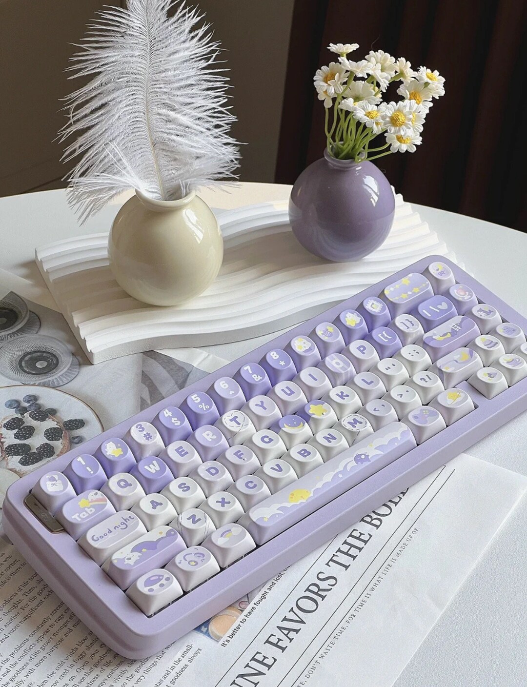 Lavender Dreaming English PBT 130 Keys MOA Profile Keycaps Set, Cute ...