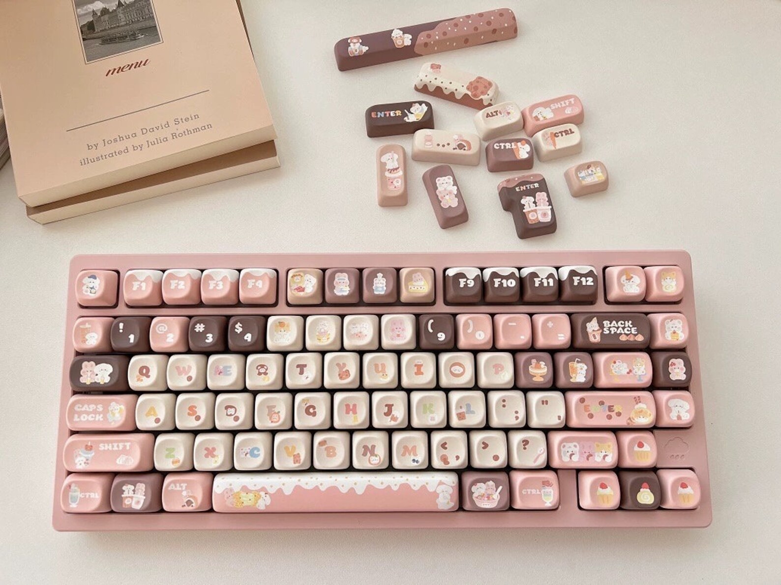 Choco Dessert Bear English PBT 142 Keys MOA Profile Keycaps Set, Cute ...