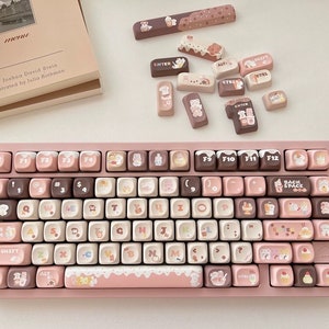 Choco Dessert Bear English PBT 142 Keys MOA Profile Keycaps Set, Cute ...
