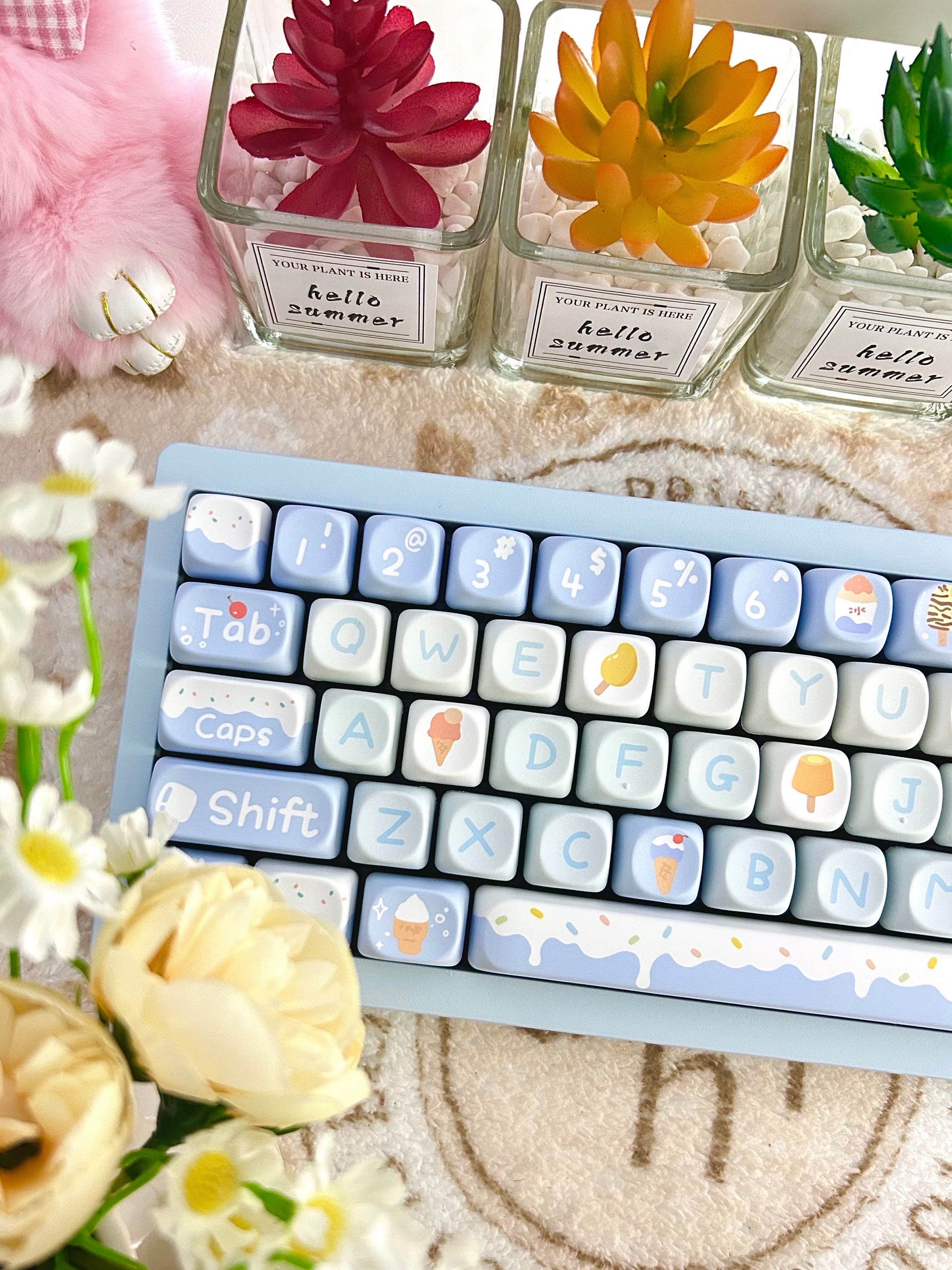 Ice Cream Blue Ice English PBT 140 Keys MOA Profile Keycaps Set, Cute ...