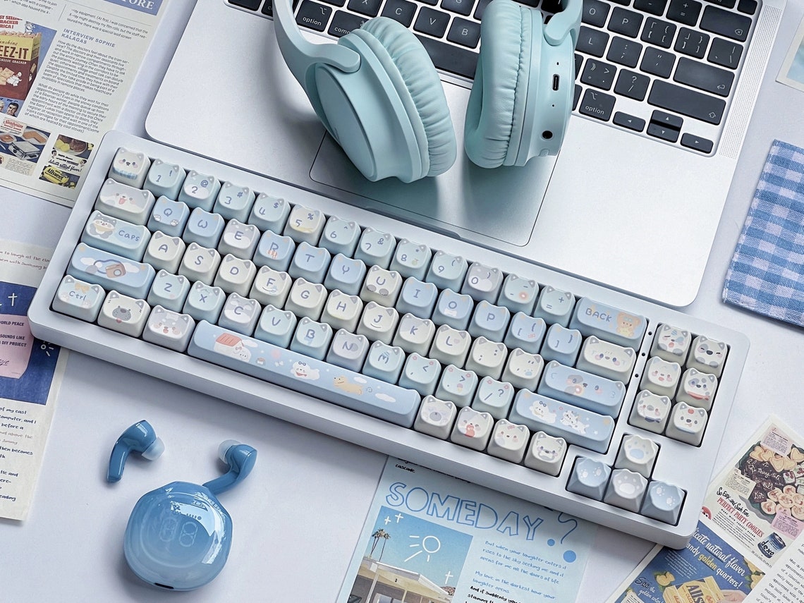 Blue Grey Puppy English PBT 141 Keys MAO Profile Keycaps Set, Cute ...