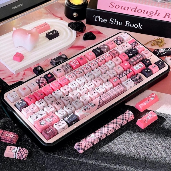 Hololive Nekomata Okayu PBT 132 Keys Cherry Profile Keycaps Set, Cute ...
