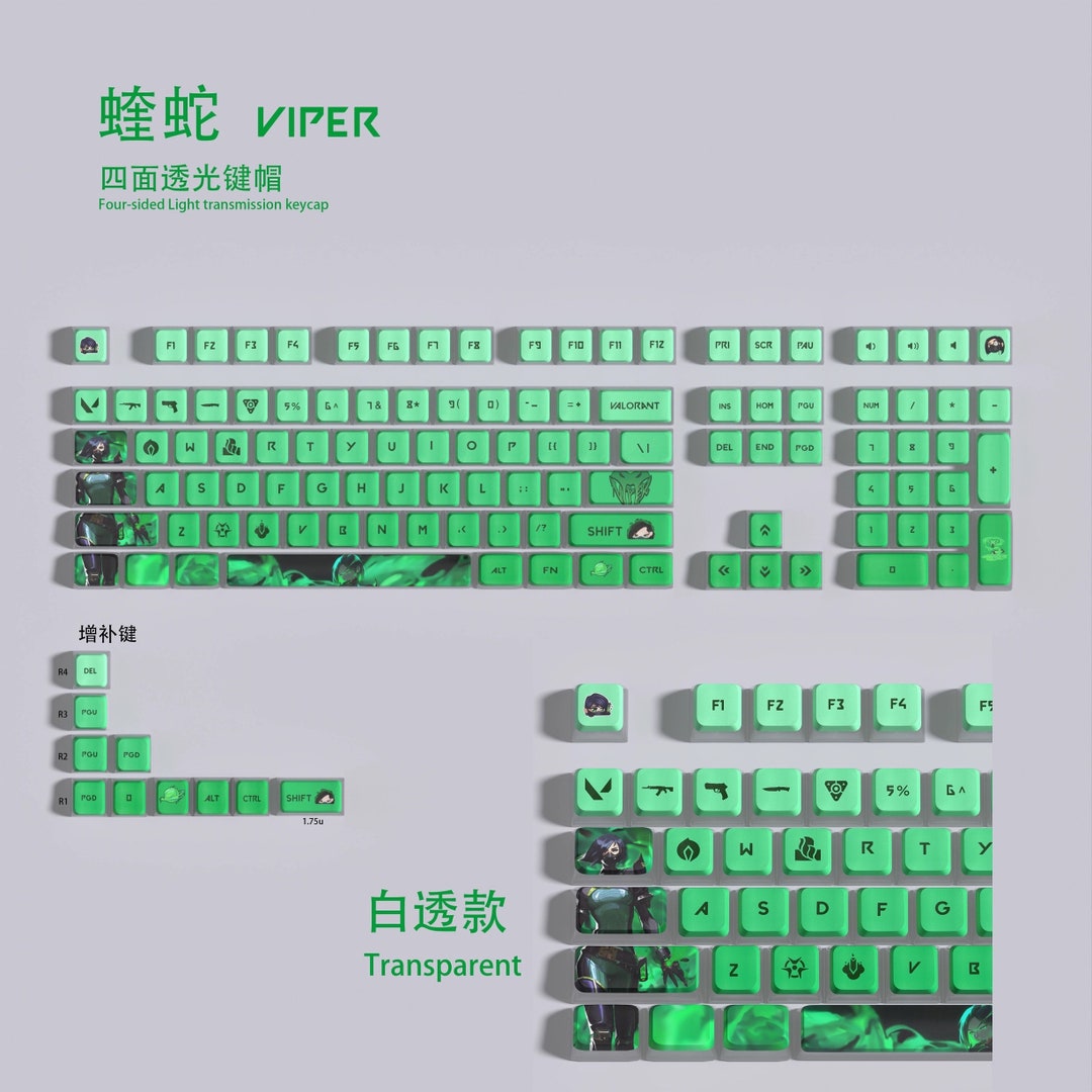 Valorant Viper Transparent PBT 119 Keys ASA Profile Keycaps Set, Cute ...