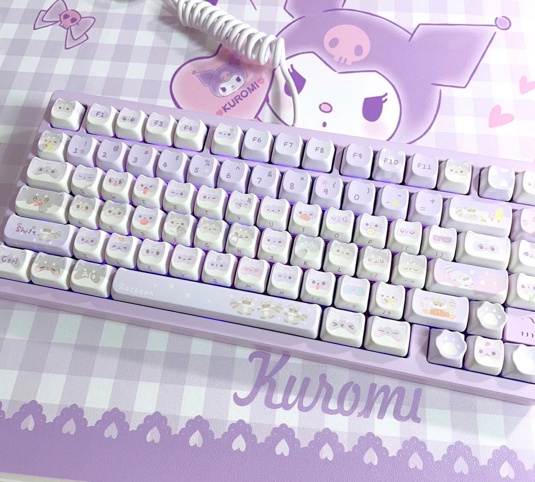 Raccoon English PBT 141 Keys MAO Profile Keycaps Set, Cute Keycaps ...