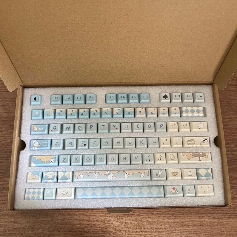 Cream Rabbit Tea English PBT 140 Keys KCA Profile Keycaps Set, Cute ...