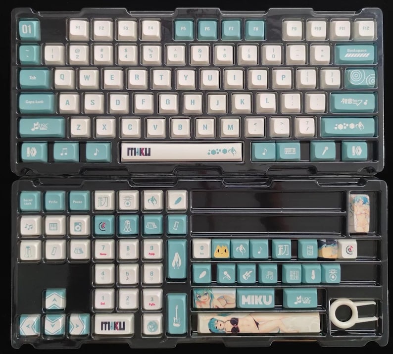 Hatsune Miku PBT 128 Keys Cherry Profile Keycaps Set, Cute Keycaps ...