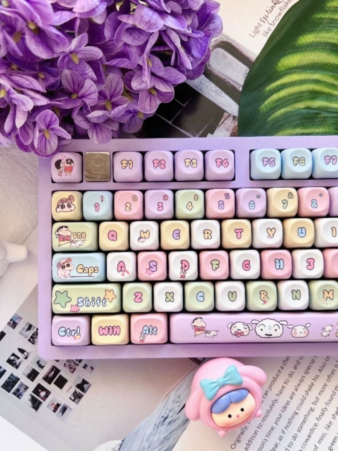 Shin-chan Colourful PBT 142 Keys MOA Profile Keycaps Set, Cute Keycaps ...