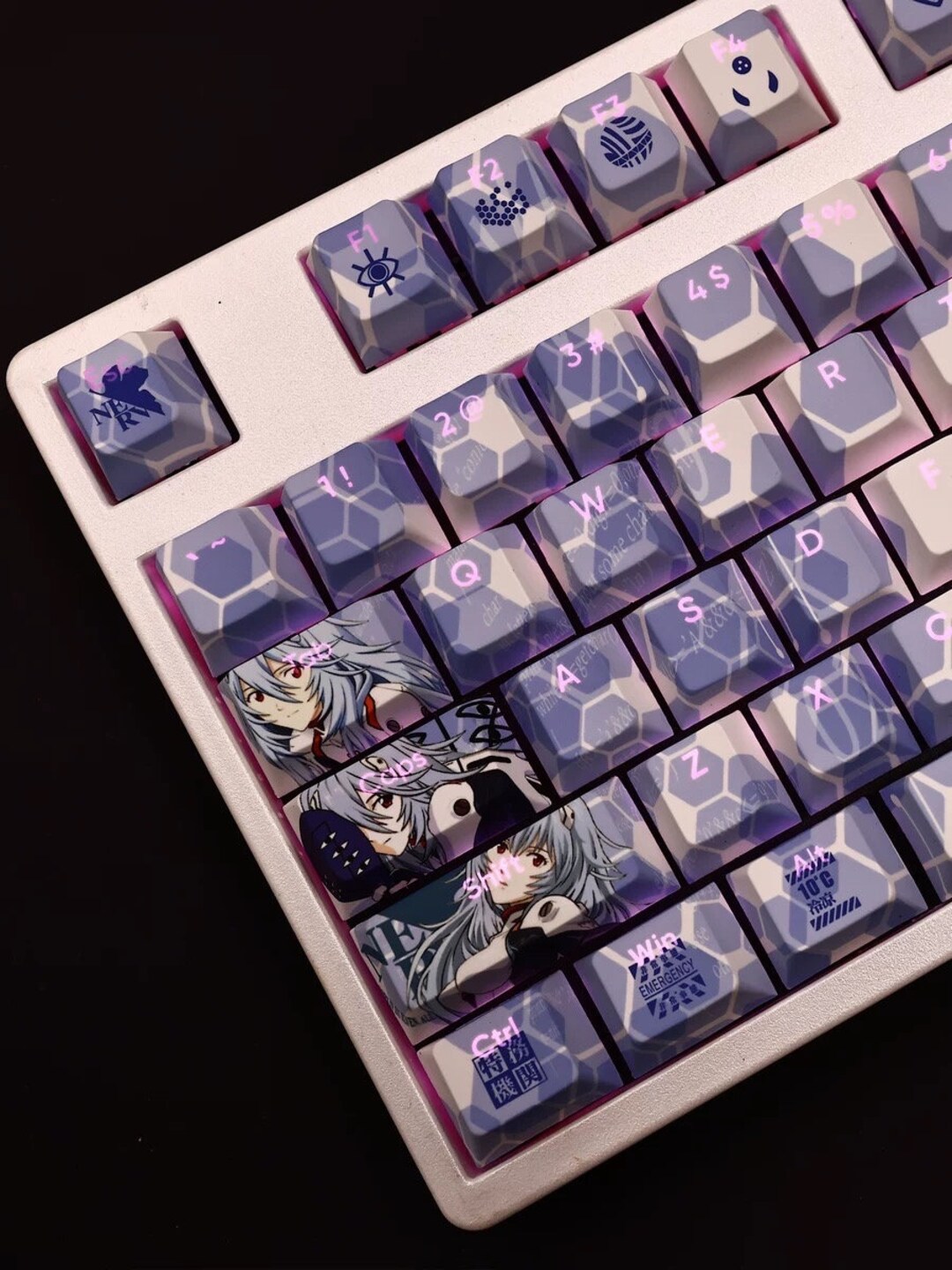 Evangelion Rei Ayanami PBT 108 Keys Cherry Profile Keycaps Set, Cute ...