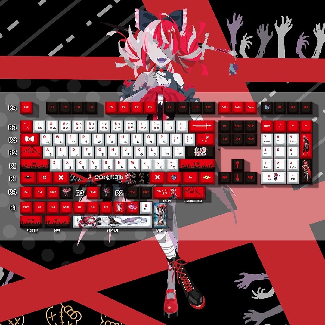 Hololive Kureiji Ollie PBT 132 Keys Cherry Profile Keycaps Set, Cute ...
