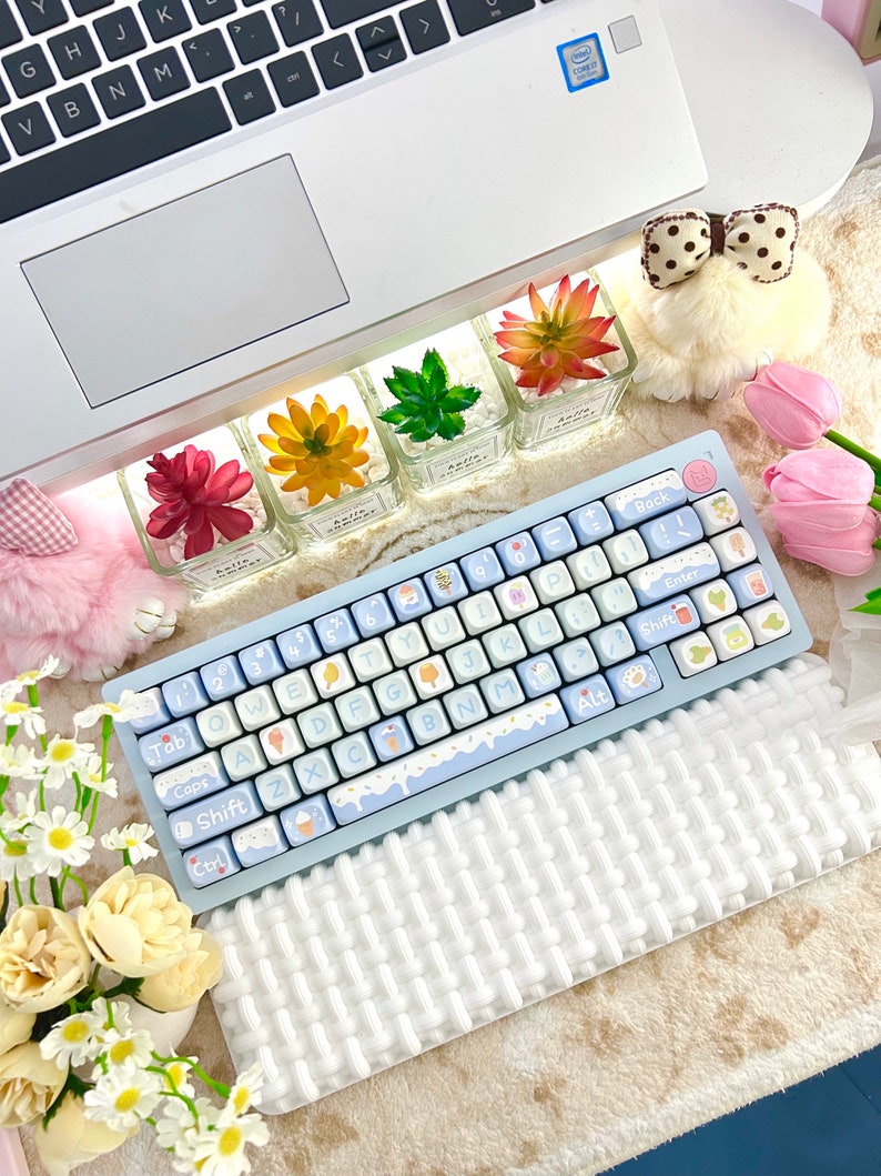 Ice Cream Blue Ice English PBT 140 Keys MOA Profile Keycaps Set, Cute ...
