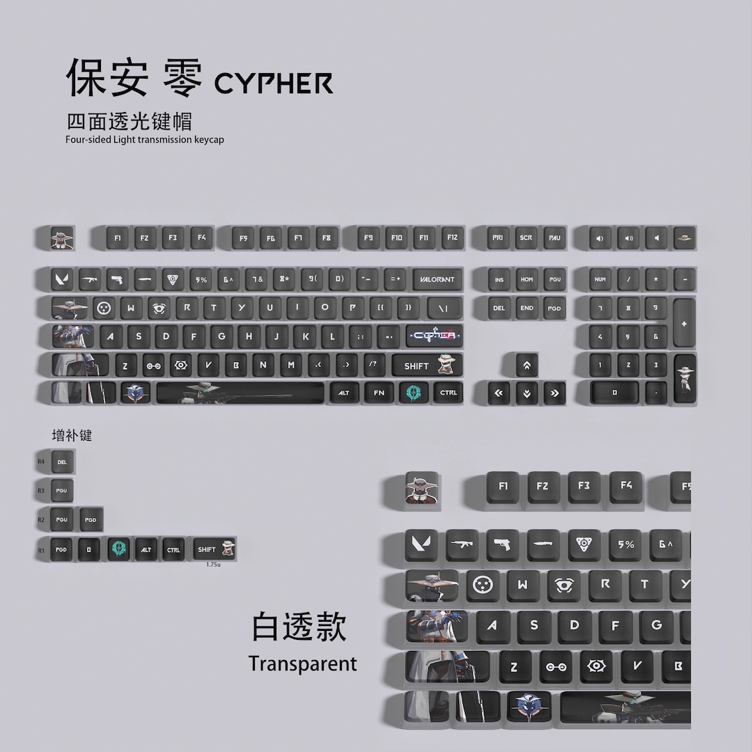 Valorant Cypher Transparent PBT 119 Keys ASA Profile Keycaps Set, Cute ...