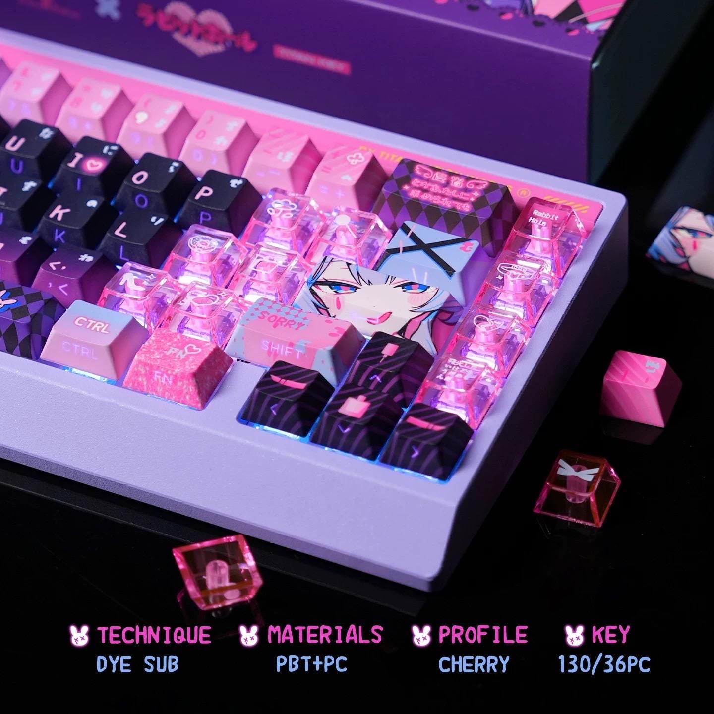 Rabbit Hole Miku PBT Keycaps: 130+36PC -key Cherry Profile Custom Set ...
