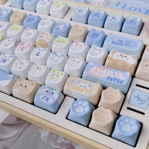 Cat Party PBT 142 Keys MAO Profile Keycaps Set, Cute Keycaps, Custom ...