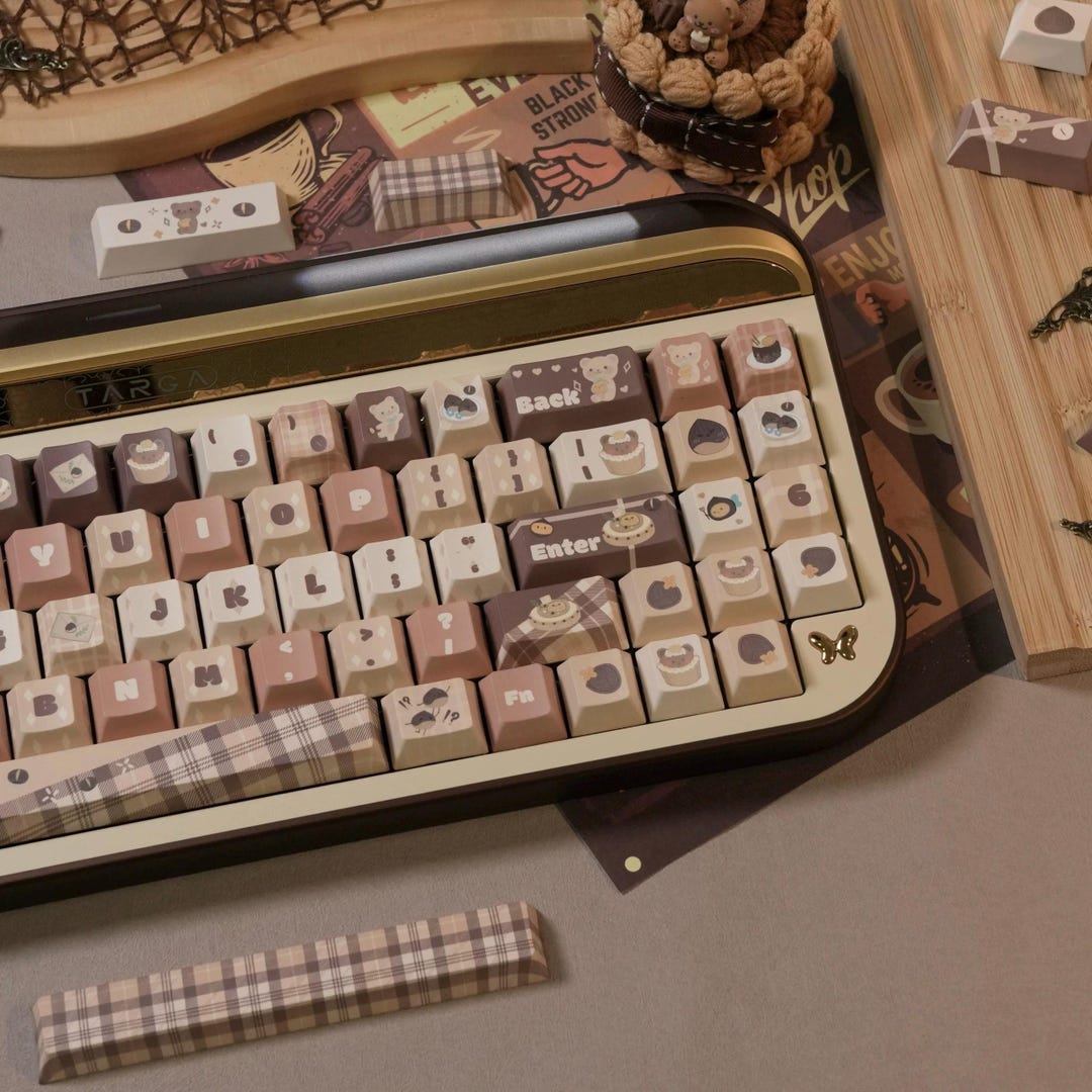 Chestnut Bear Milk Cake PBT 138 Keys Cherry Profile Keycaps Set, Cute ...