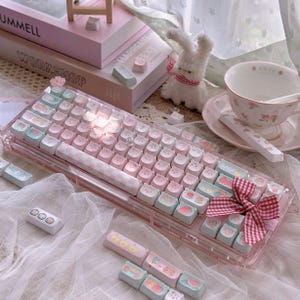 Watermelon Bear PBT 135 Keys EAO Profile Keycaps Set, Cute Keycaps ...