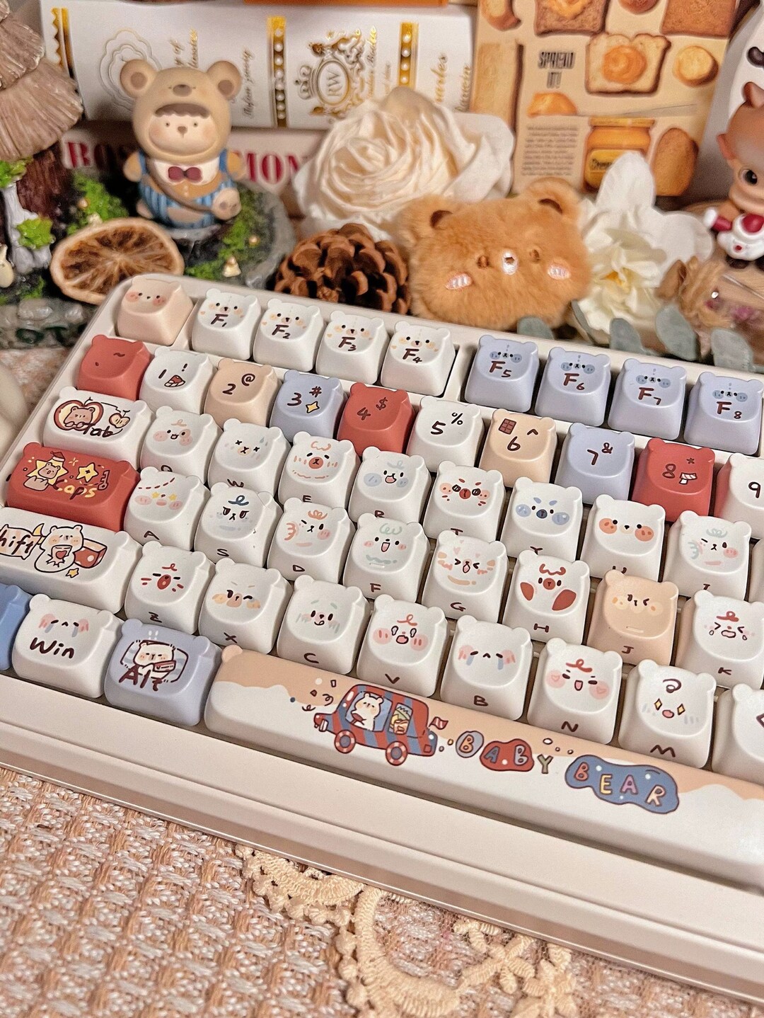 Baby Bear Cute PBT 130 Keys EAO Profile Keycaps Set, Cute Keycaps ...