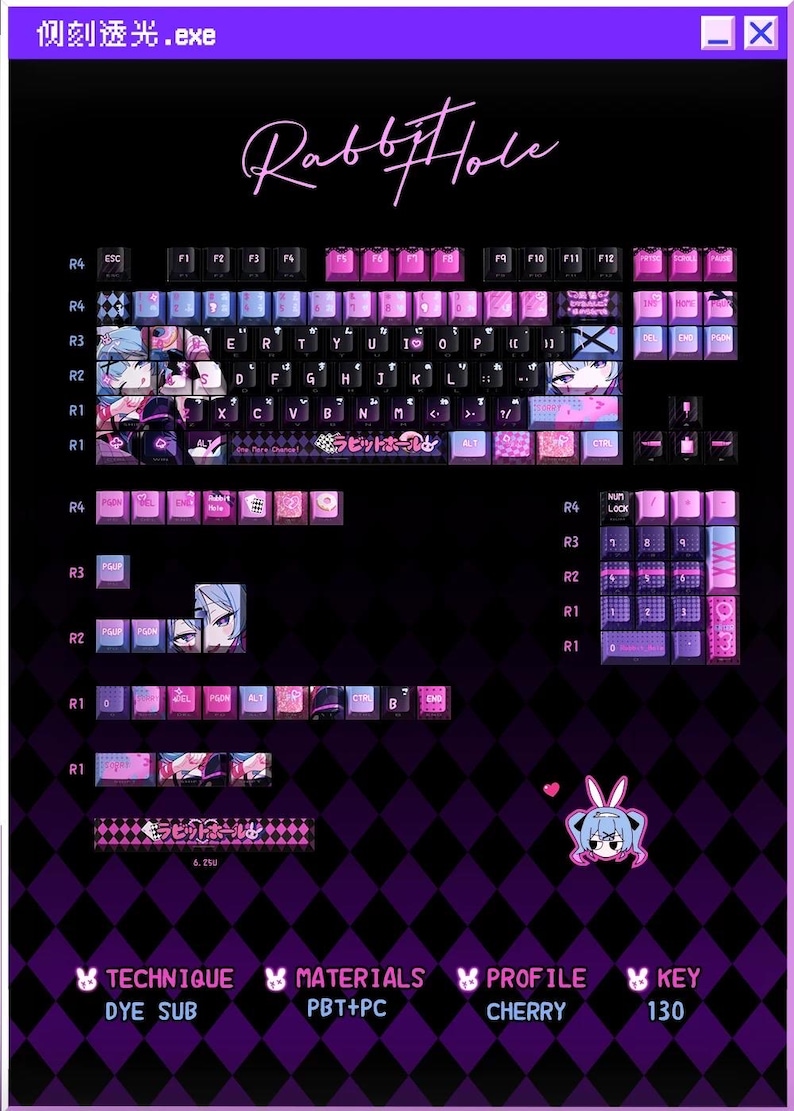 Rabbit Hole Miku PBT Keycaps: 130+36PC -key Cherry Profile Custom Set ...