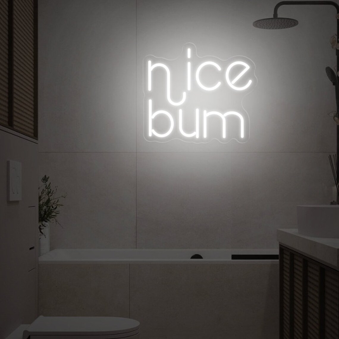Nice Bum Pink Neon Sign, Peach Red Quote Decor, Funny Bathroom Bedroom ...