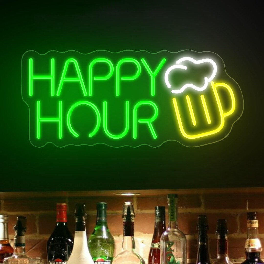 Happy Hour Bar Neon Sign, Bar Open LED Neon Sign, Bar Home Wall Art ...