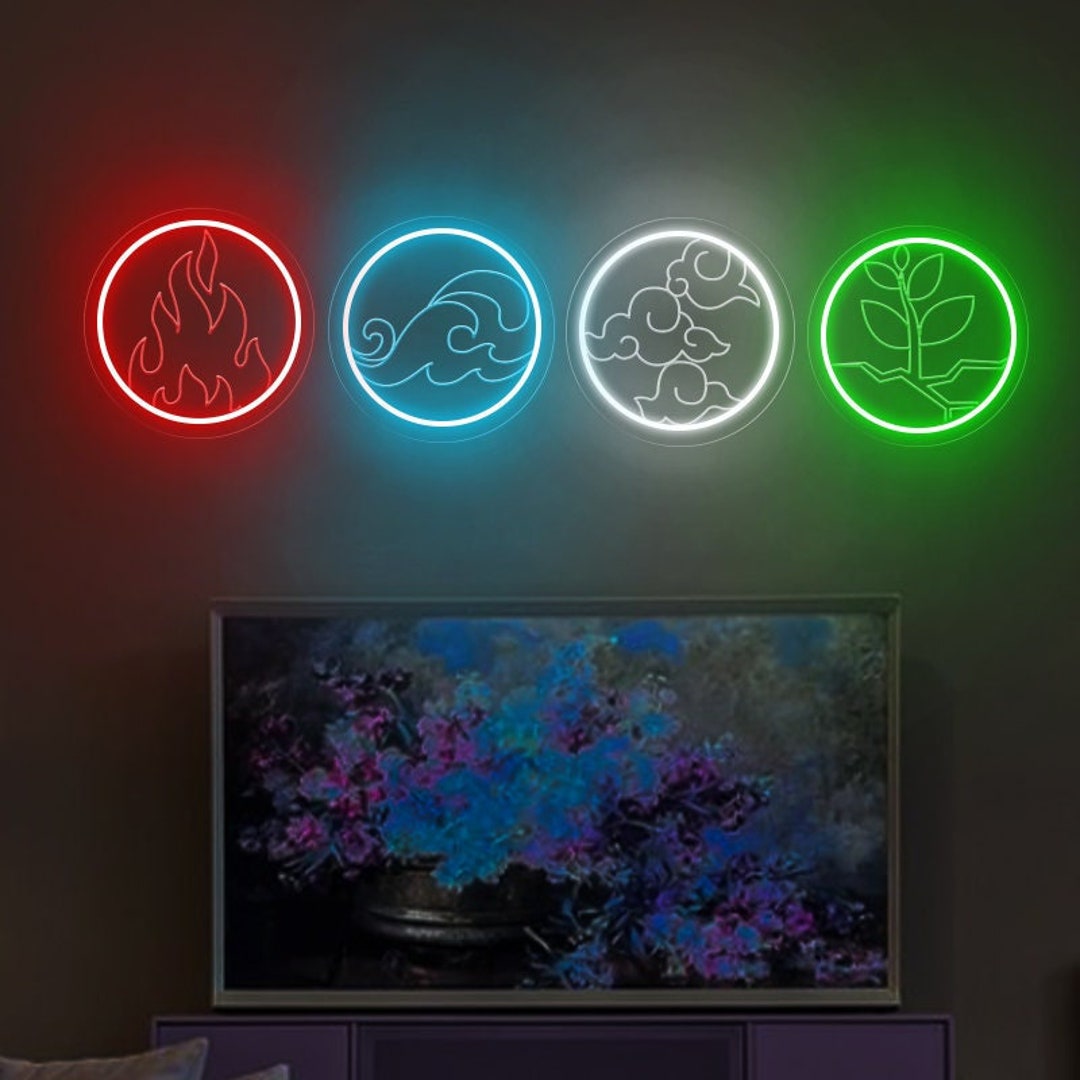 Four Elements Wall Art, Four Elements Symbol Neon Sign, Fire Water Air ...