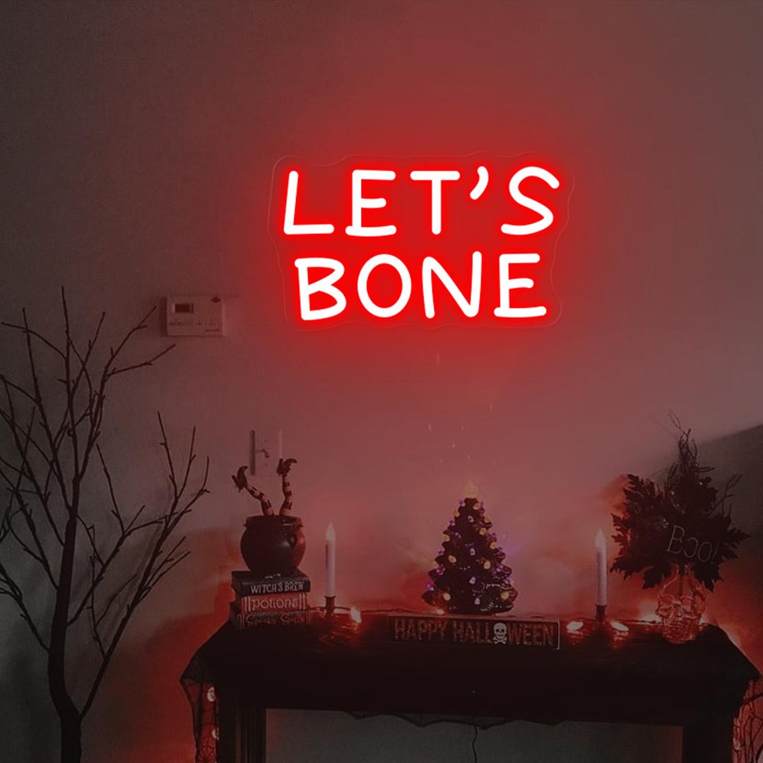 Let's Bone Neon Sign, Skeleton Wall Decor, Housewarming Hostess Gift ...