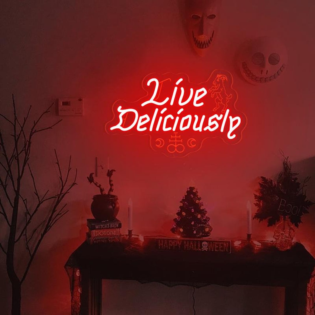 Live Deliciously Neon Sign, Gothic Home Decor, Satanic Witch Decor ...