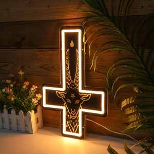 Crucifix Goat Neon Sign, Gothic Home Decor, Baphomet Altar - Etsy