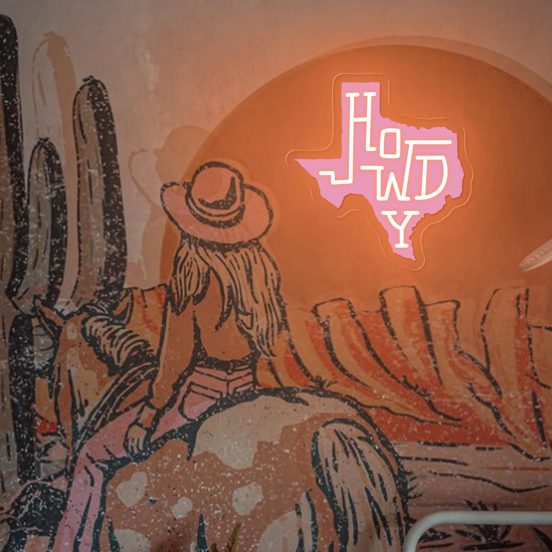 Howdy Neon Sign, Howdy Cowgirl Wall Art, North American Greeting Neon ...
