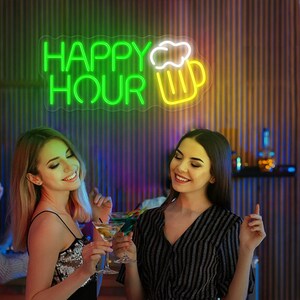 Happy Hour Bar Neon Sign, Bar Open LED Neon Sign, Bar Home Wall Art ...
