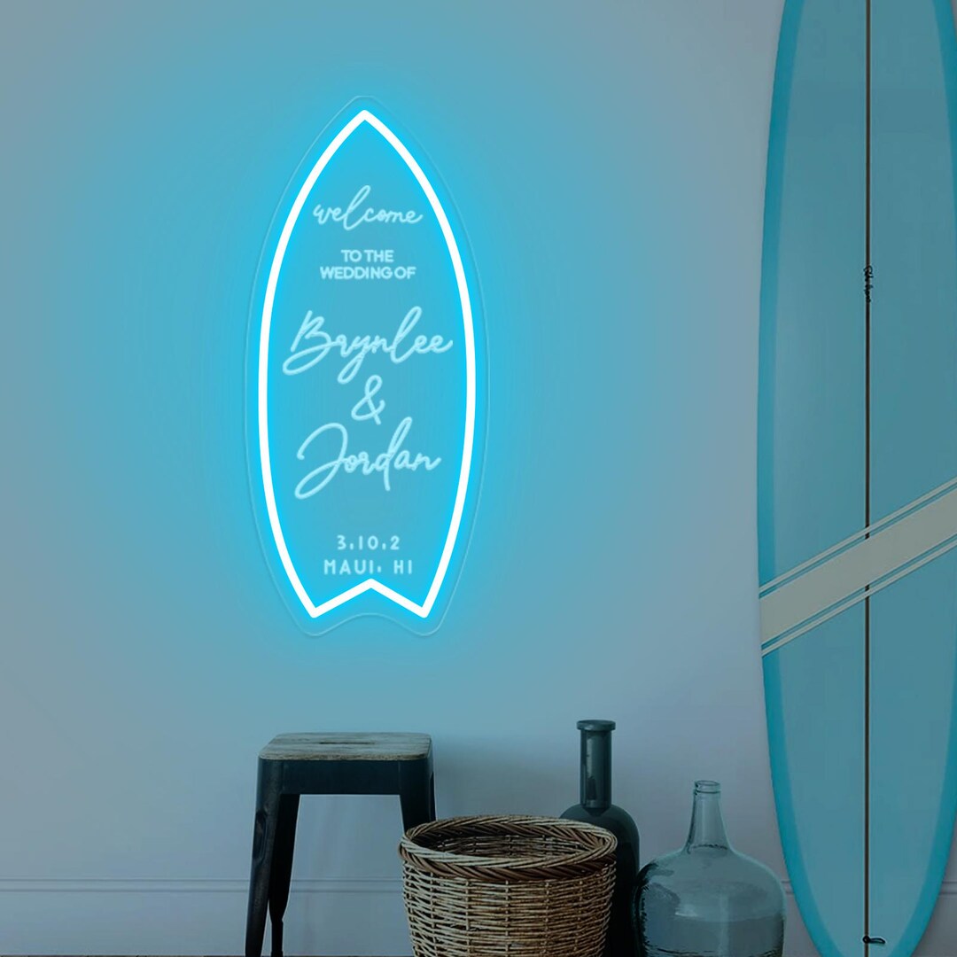 Custom Name Surfboard Wedding Neon Sign, Wedding Welcome Sign ...