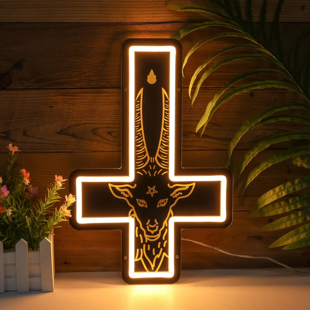 Crucifix Goat Neon Sign, Gothic Home Decor, Baphomet Altar - Etsy