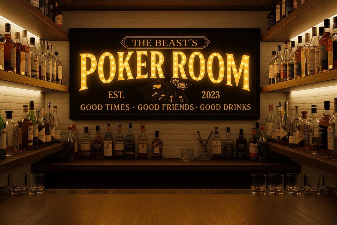 Personalized Poker Room Marquee Sign, Garage & Basement Decor, Retro ...