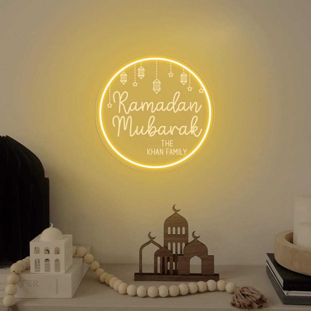 Ramadan Mubarak Neon Sign, Ramadan Kareem Door Hanger, Ramadan Sign ...