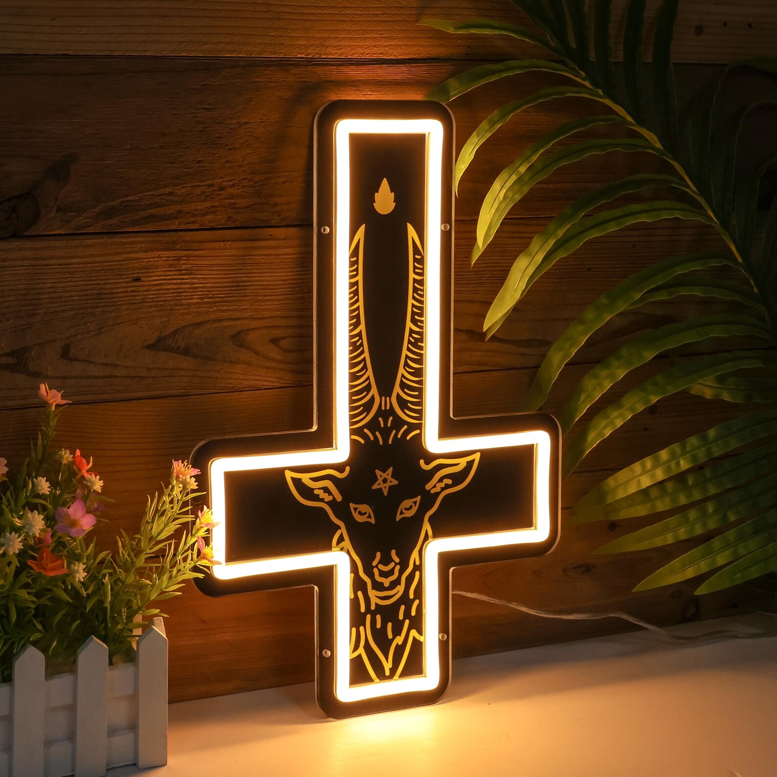 Crucifix Goat Neon Sign, Gothic Home Decor, Baphomet Altar - Etsy