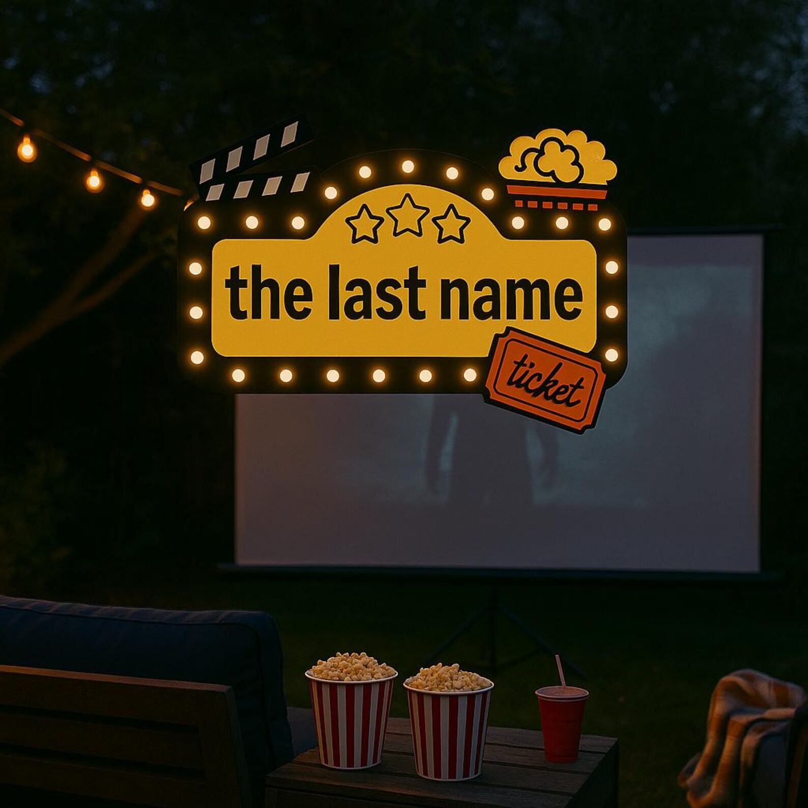 Custom Last Name Movie Night Marquee Sign, Family Theater Decor - Etsy