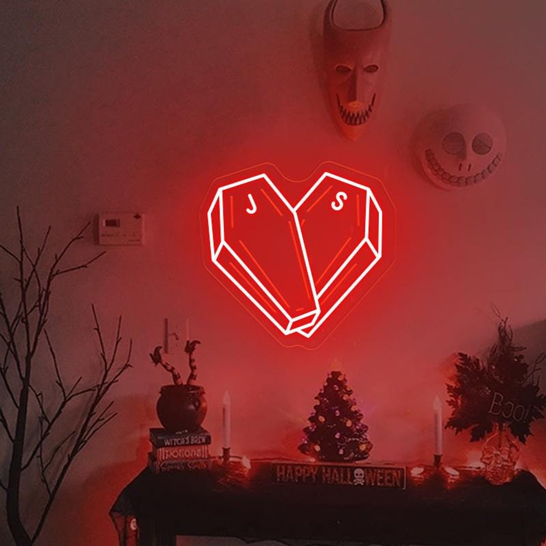 Custom Coffin Heart Neon Sign, Personalized Halloween Wedding Wall ...