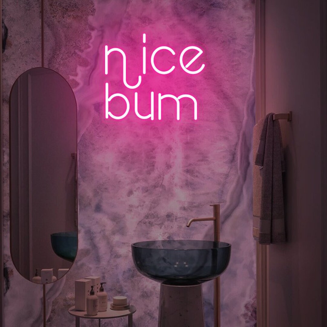 Nice Bum Pink Neon Sign, Peach Red Quote Decor, Funny Bathroom Bedroom ...